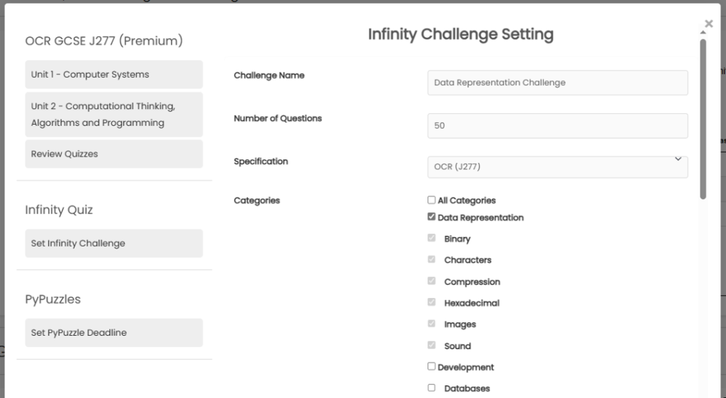 Setting and Scheduling Infinity Quiz Challenges - CSUK:ReviseCS